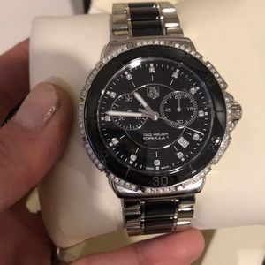 Tag Heuer | Other | Tag Heuer Black And Silver Diamond Watch | Poshmark